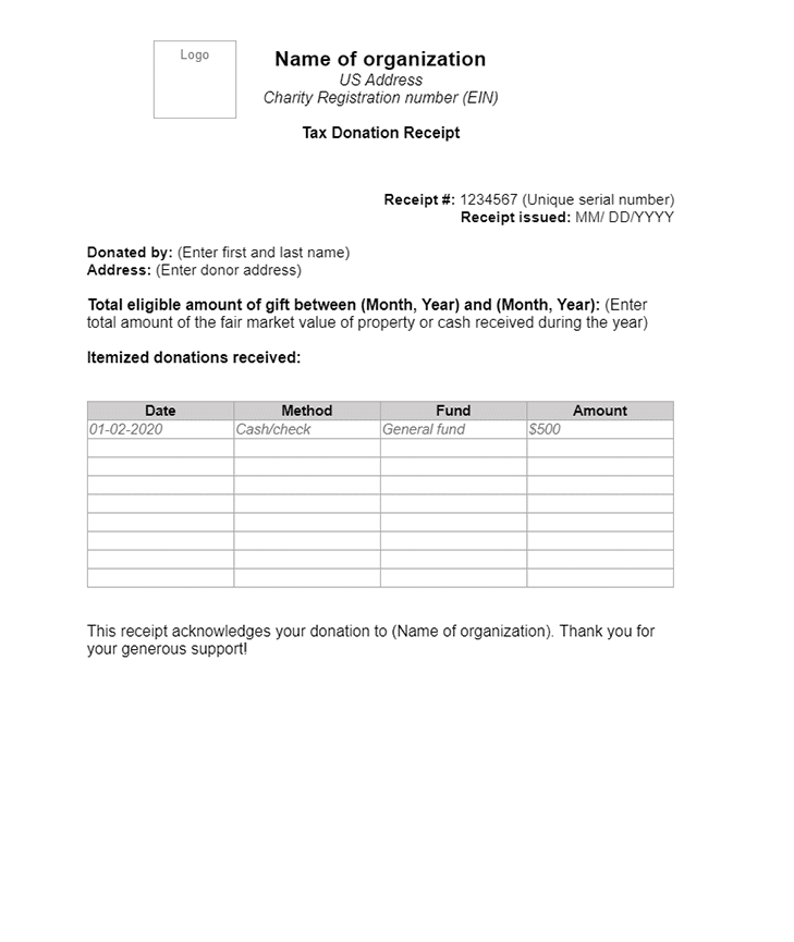 Free Donation Receipt Template | Societ Nonprofit Solutions